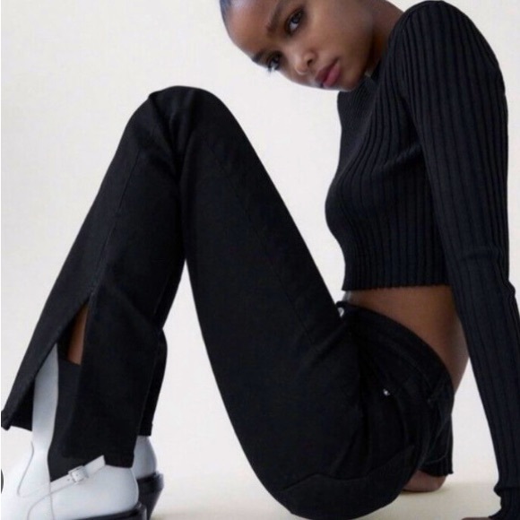 Zara | Jeans | Zara Jeans Split Skinny Flare Size Black | Poshmark